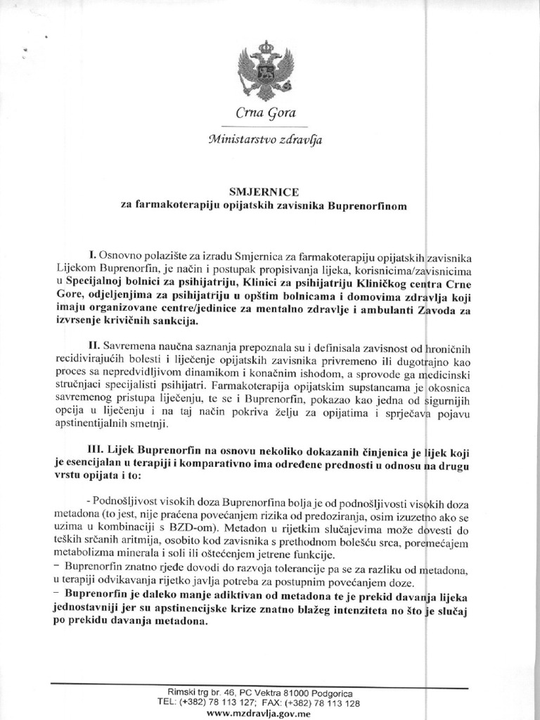 Smjernice Za Farmakoterapiju Opijatskih Zavisnika Buprenorfinom | PDF