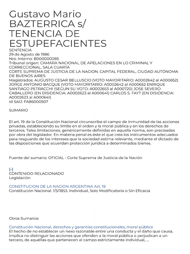Gustavo Mario BAZTERRICA S - TENENCIA DE ESTUPEFACIENTES | PDF