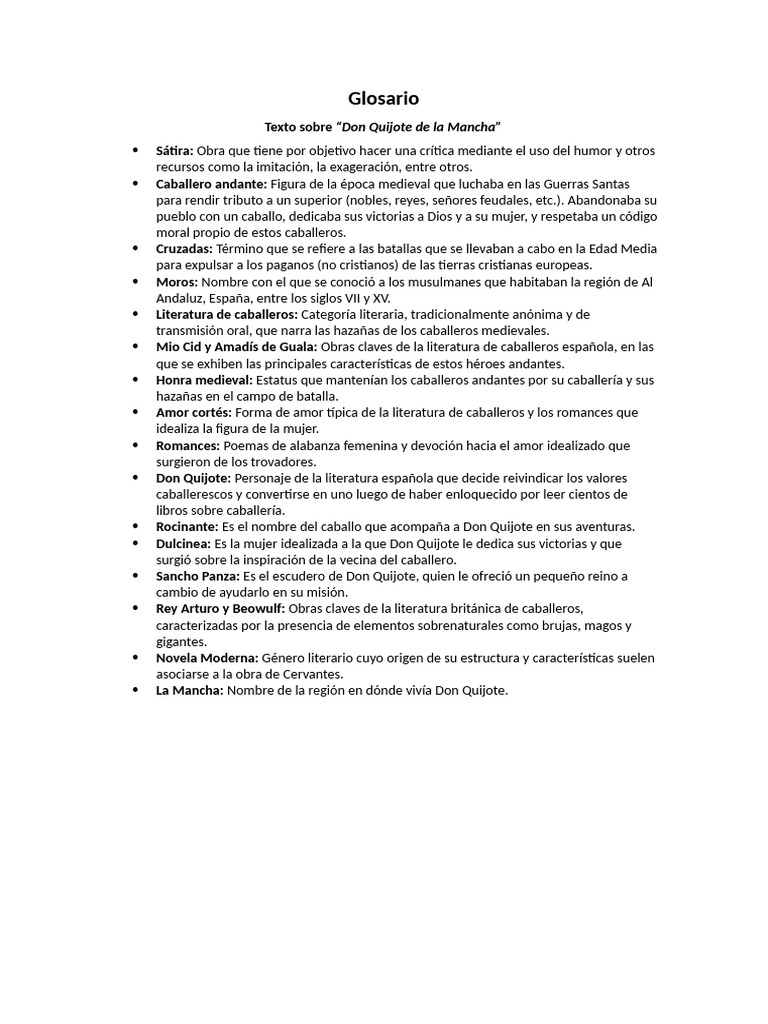 Gl Osario | PDF | Don Quijote | Caballero