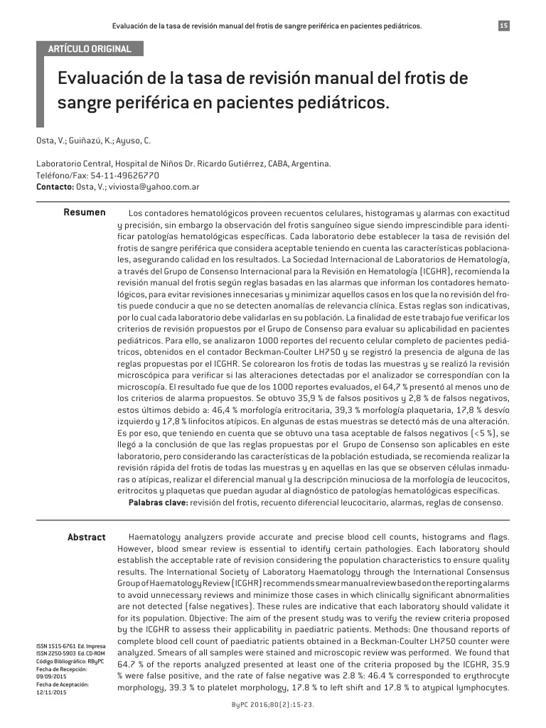 Revisión del frotis en pediatría: estudio y hallazgos | PDF | Plaqueta ...