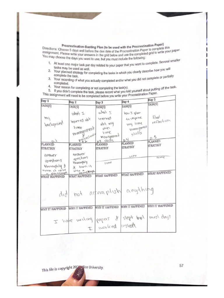 Procrastination-Busting Plan (To Be Used With The Procrastination Paper ...