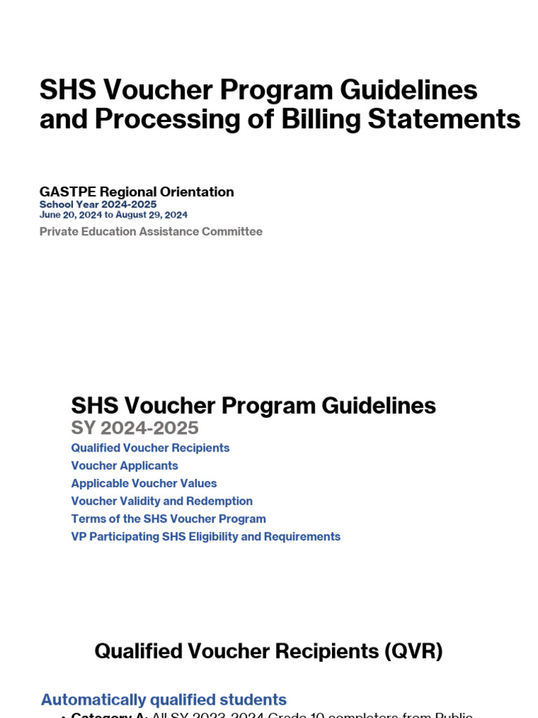 SHS Voucher Program Guidelines and Processing of Billing Statements | PDF