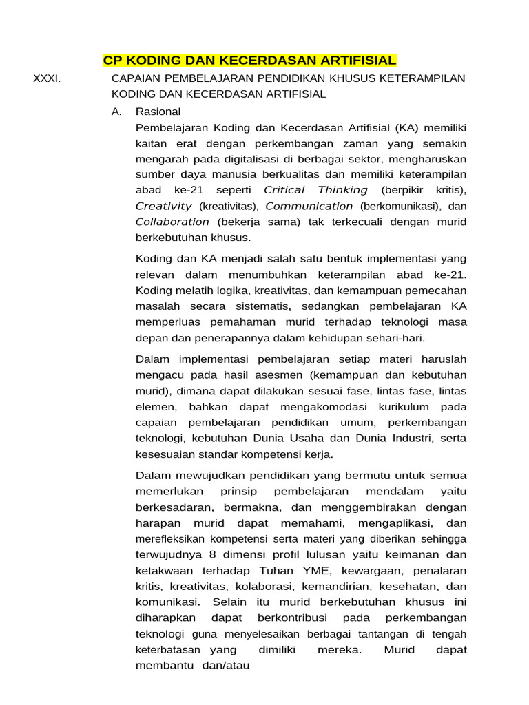 Capaian Pembelajaran Koding KA Fase E | PDF