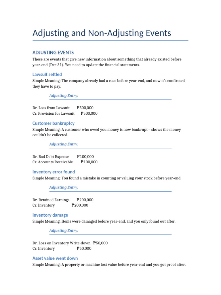 Adjusting vs Non-Adjusting Events Explained | PDF | Inventory | Write Off