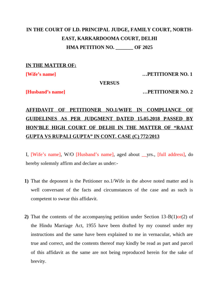 Rajat Gupta Vs Rupali Gupta Afidavit | PDF | Affidavit | Common Law