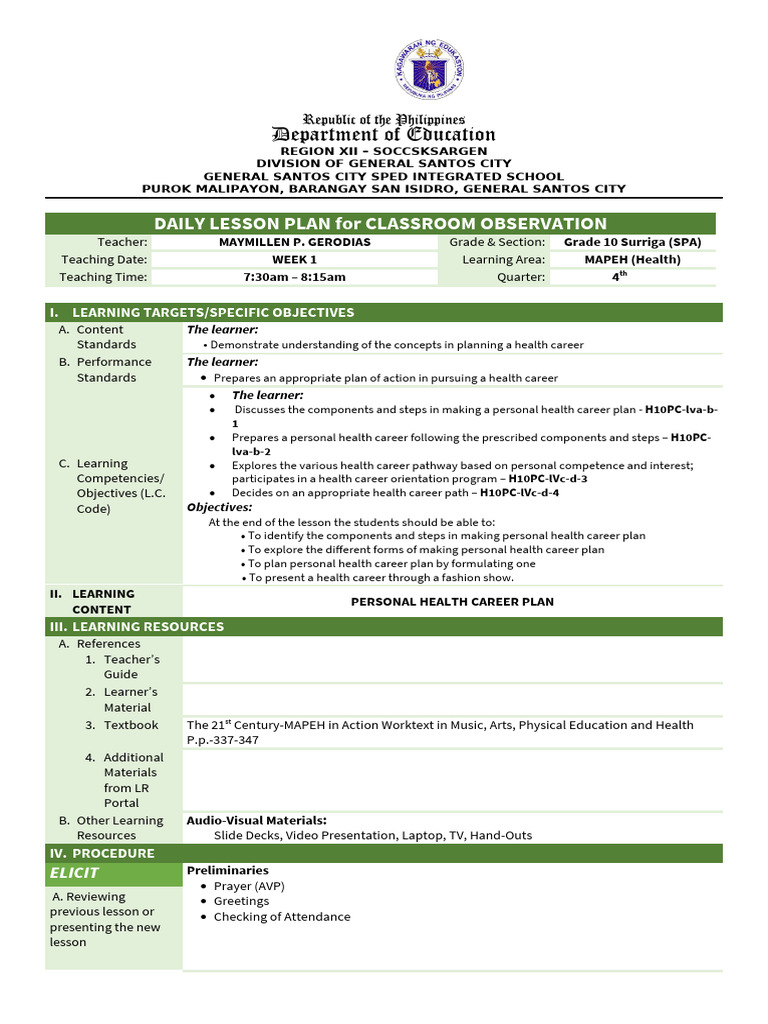 EDITED LESSON PLAN HEALTH_2 | PDF | Health Professional | Dentistry