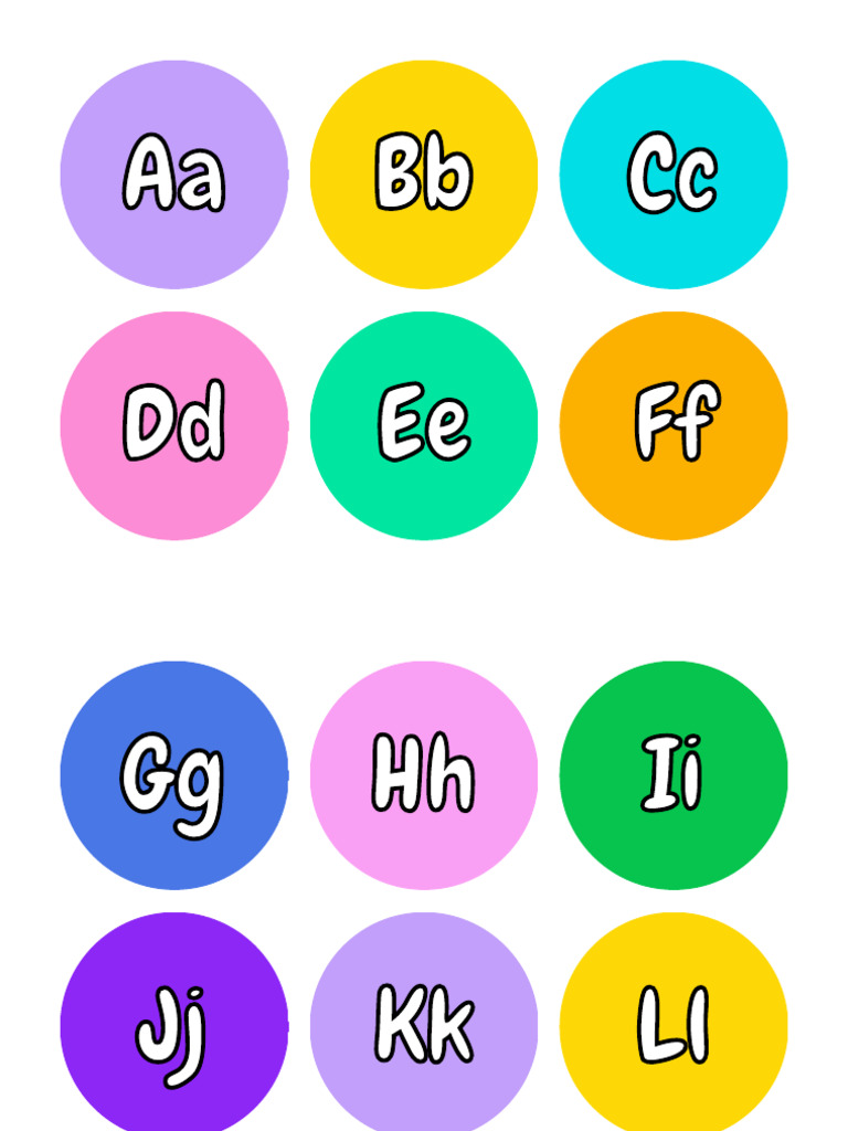 Alphabet Letters A-Z Circle Flashcards in Colorful Simple Style | PDF