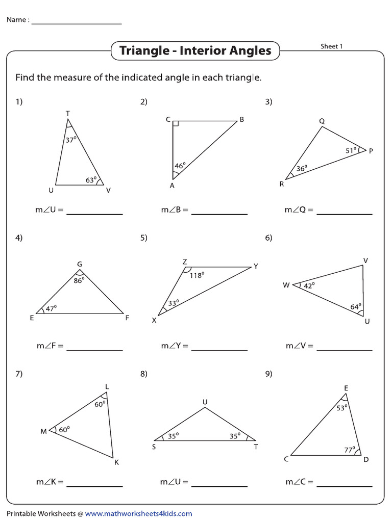 Triangle Finding Interior Angles 1 | PDF