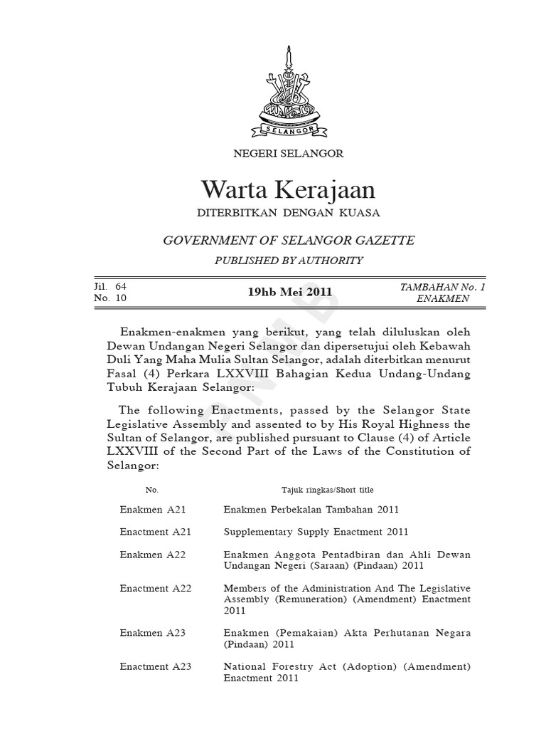 Pindaan Akta Perhutanan Negara 2011 | PDF