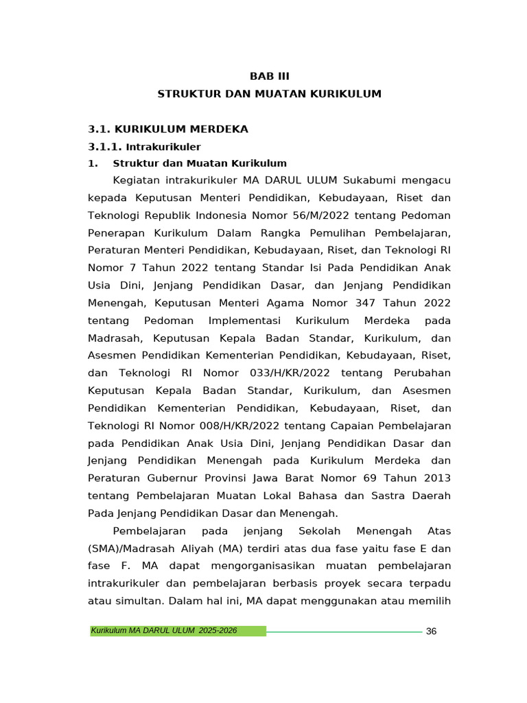 Pengajuan Dokumen Kurikulum BAB III Struktur, Muatan Kurikulum Dan ...
