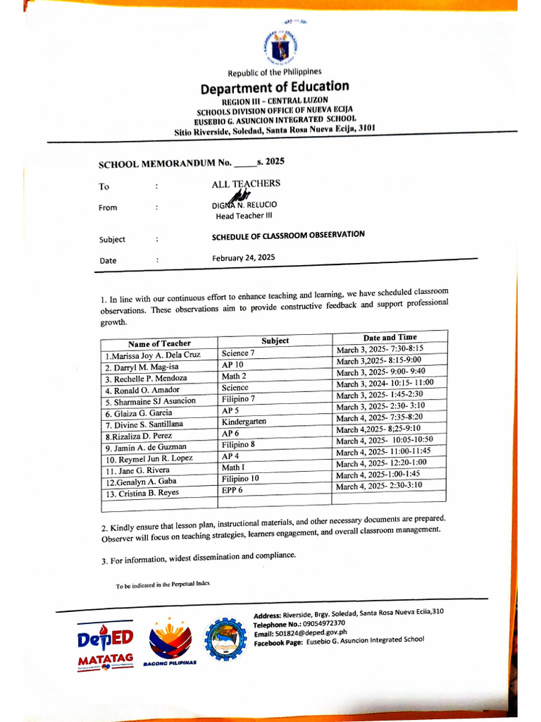 3.2 Classroom Observation Tools (COT) and Observation Notes With ...