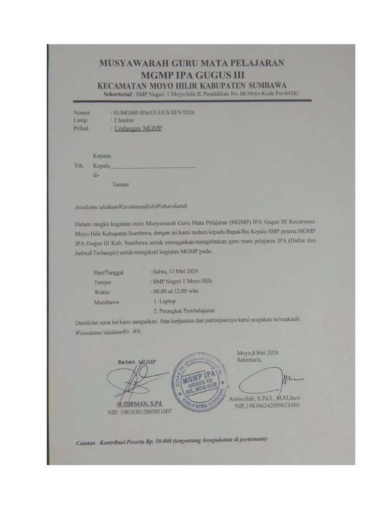 Surat Tugas MGMP Ven | PDF