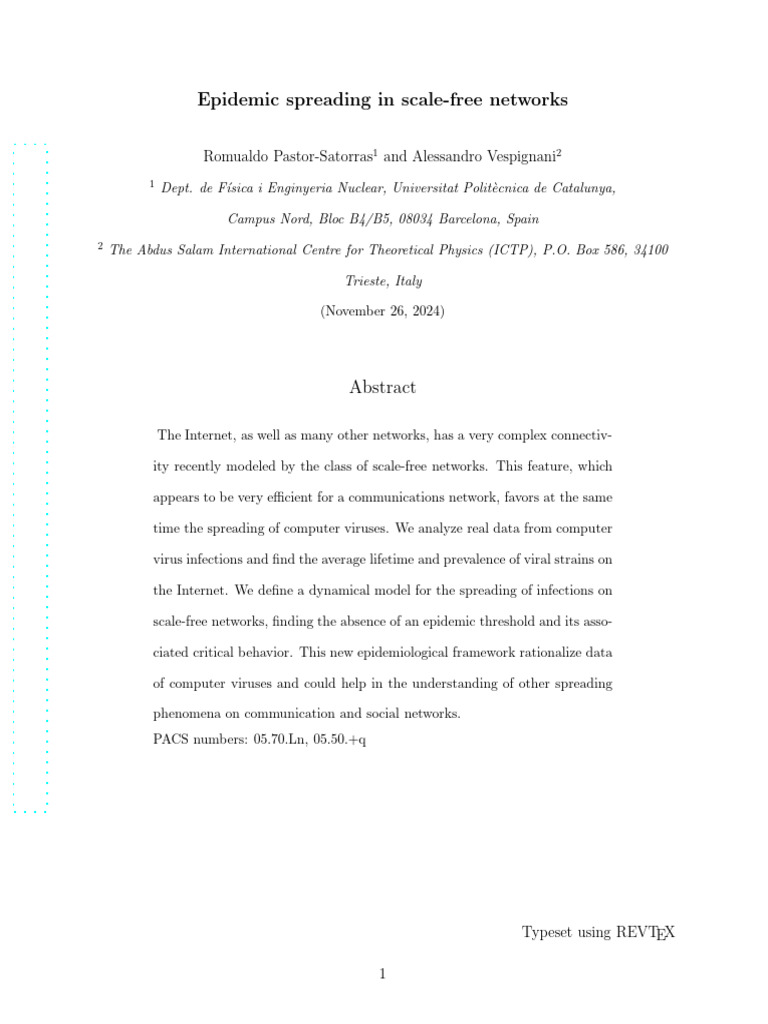 Epidemic Dynamics in Scale-Free Networks | PDF | Epidemiology | Epidemics