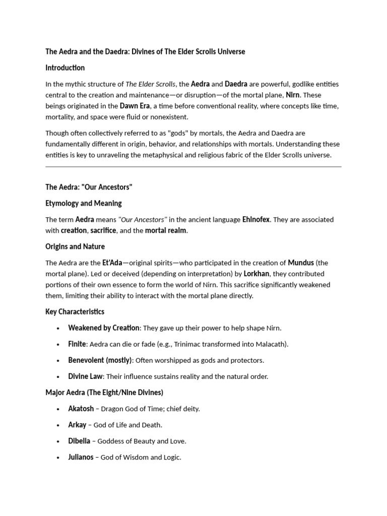 The Aedra and the Daedra | PDF | Deities | Mythology