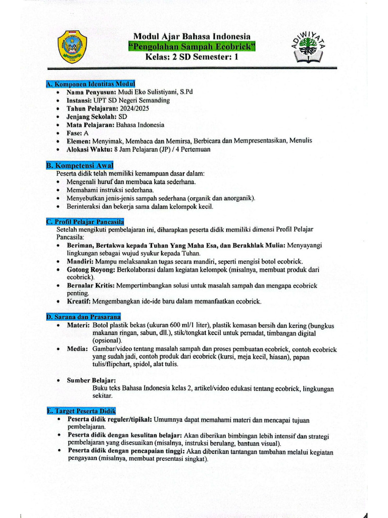 MA_Bahasa Indonesia_PENGOLAHAN SAMPAH_kelas 2B | PDF