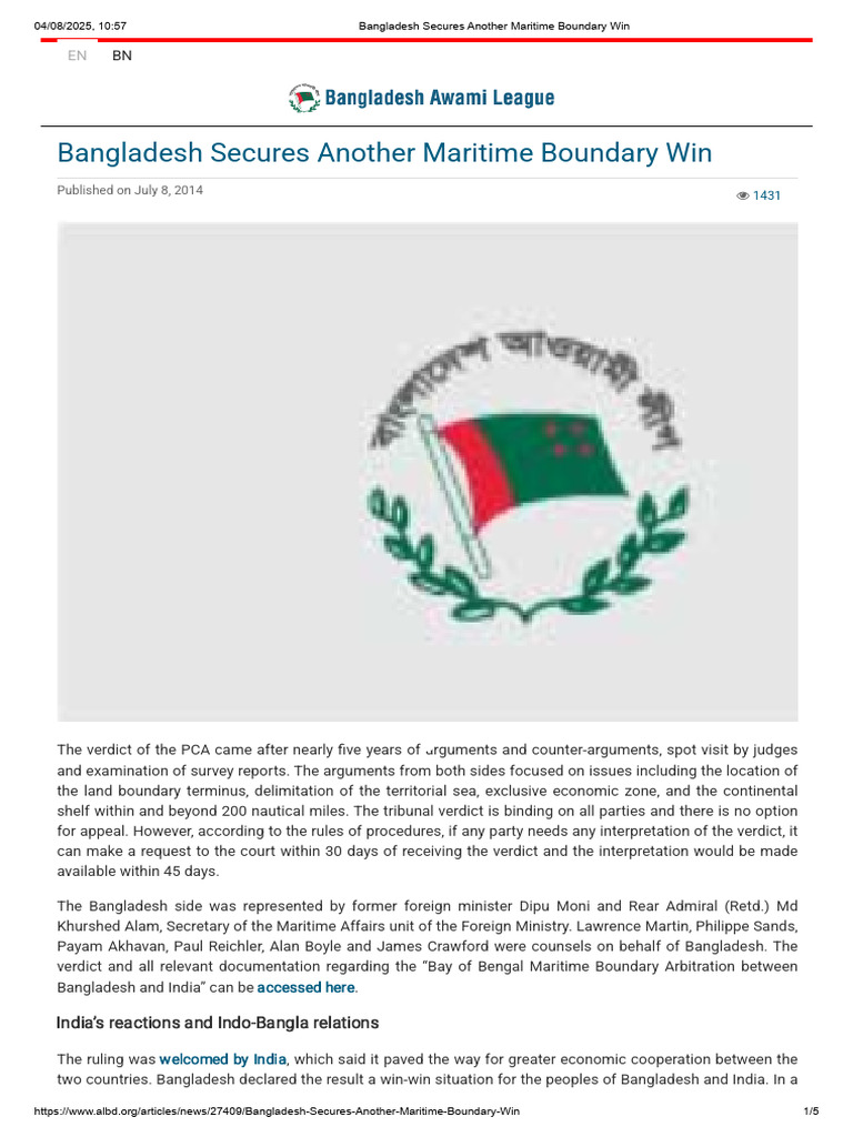 Bangladesh's Maritime Boundary Victory | PDF | Territorial Waters ...