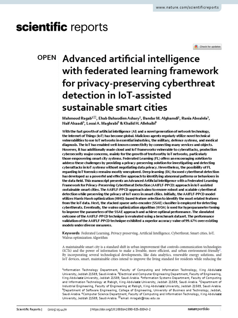 Advanced Artificial Intelligence With Federated Learning For Privacy in Smart Cities Nature 26 ...