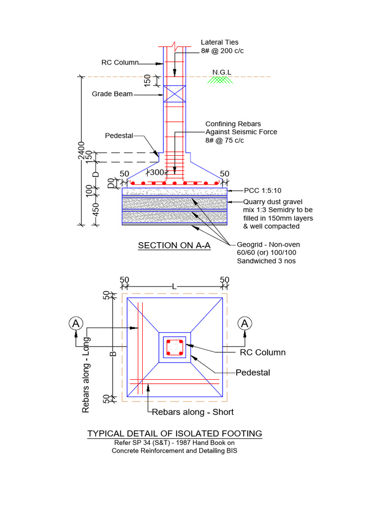 Isolated Footing Detail and Reinforcement | PDF