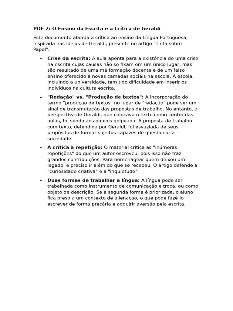 O Ensino da Escrita e a Crítica a Geraldi | PDF