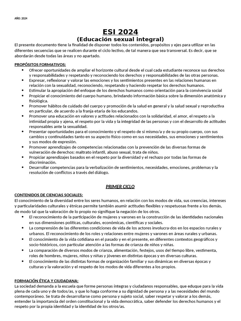 PLANIFICACION ESI ANUAL 2024 | PDF | Mujer | Hombre