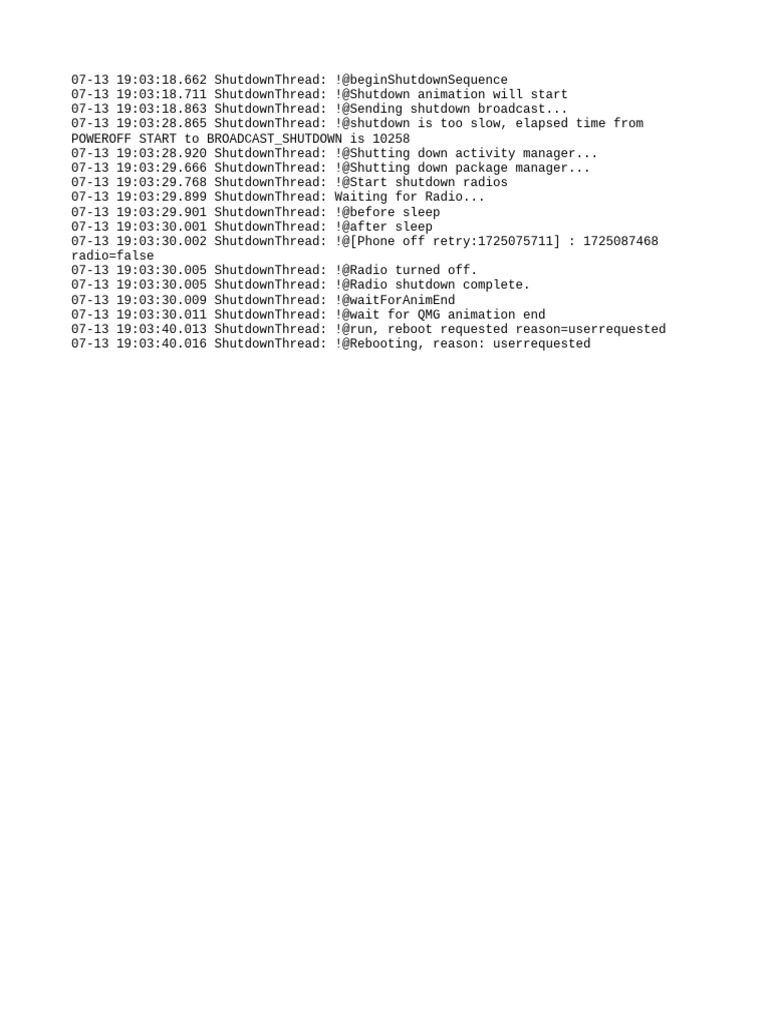 Device Shutdown and Reboot Log | PDF