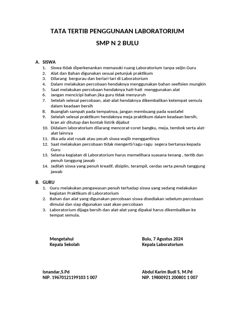 Tata Tertib Penggunaan Laboratorium | PDF