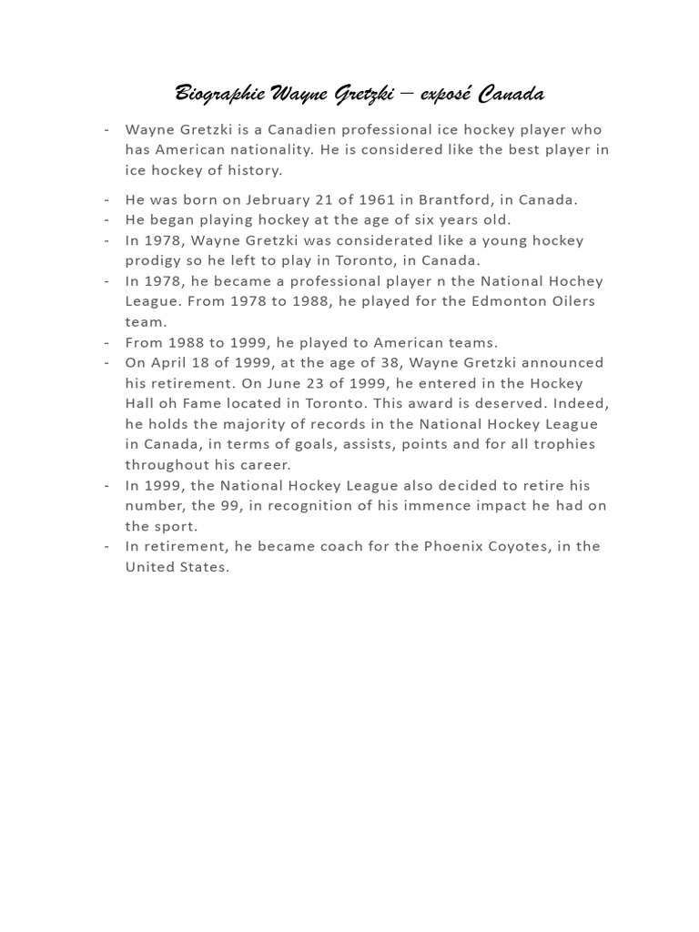 Wayne Gretzky: Canadian Hockey Legend | PDF