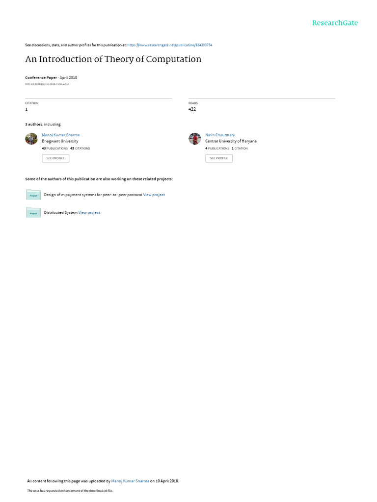 Introduction to Theory of Computation | PDF | Automata Theory ...