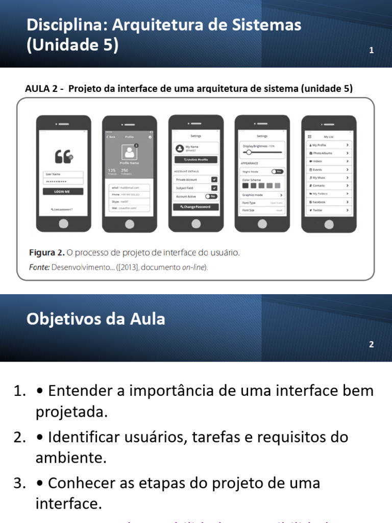 Aula02 -Projeto Da Interface de Uma Arquitetura de Sistemas | PDF | Usabilidade | Acessibilidade