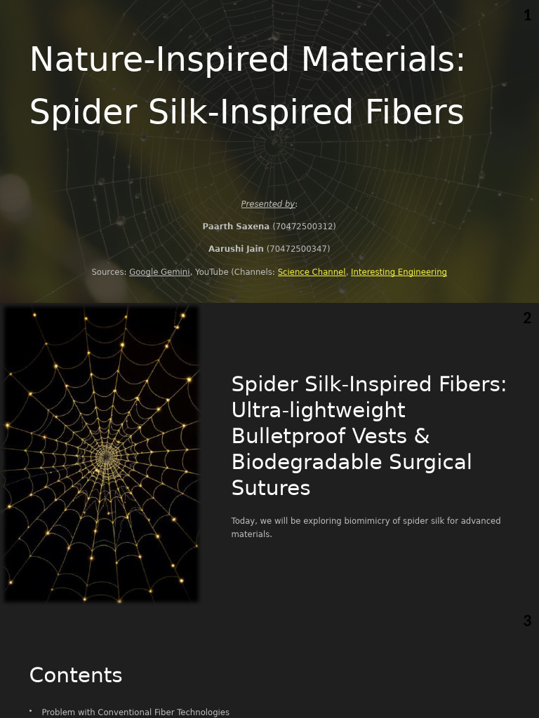 Nature Inspired Materials Spider Silk Inspired Fibers | PDF | Fibers ...