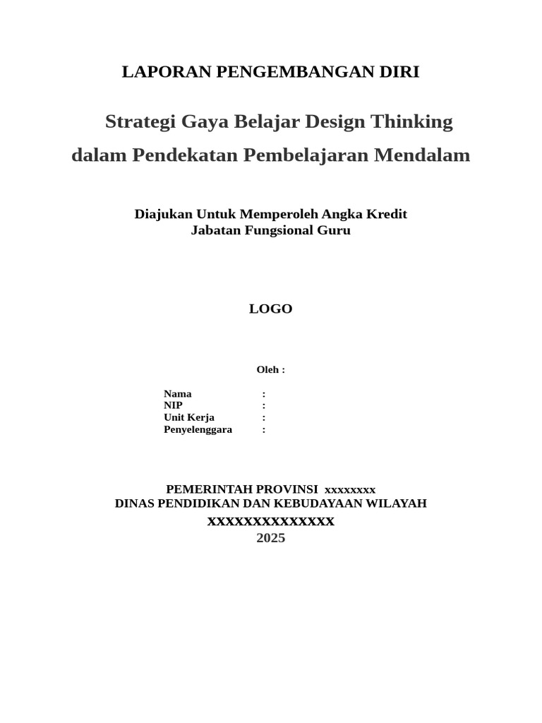 LAPORAN PENGEMBANGAN DIRI Diklat Strategi Gaya Belajar Design Thinking Dalam Pendekatan ...