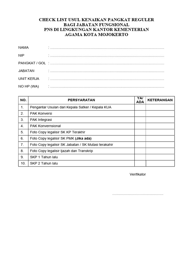 Cheklist Kp Fungsional | PDF
