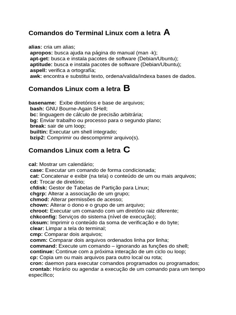 Lista Completa Comando Terminal Ubuntu | PDF | Linux | Shell (informática)