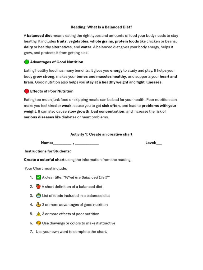 Chart - Reading What Is A Balanced Diet | PDF
