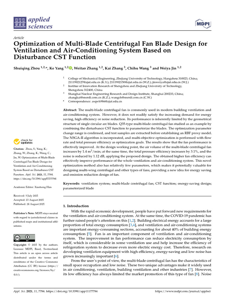 Zhou - Optimization of Multi-Blade Centrifugal Fan Blade Design | PDF | Viscosity | Turbulence
