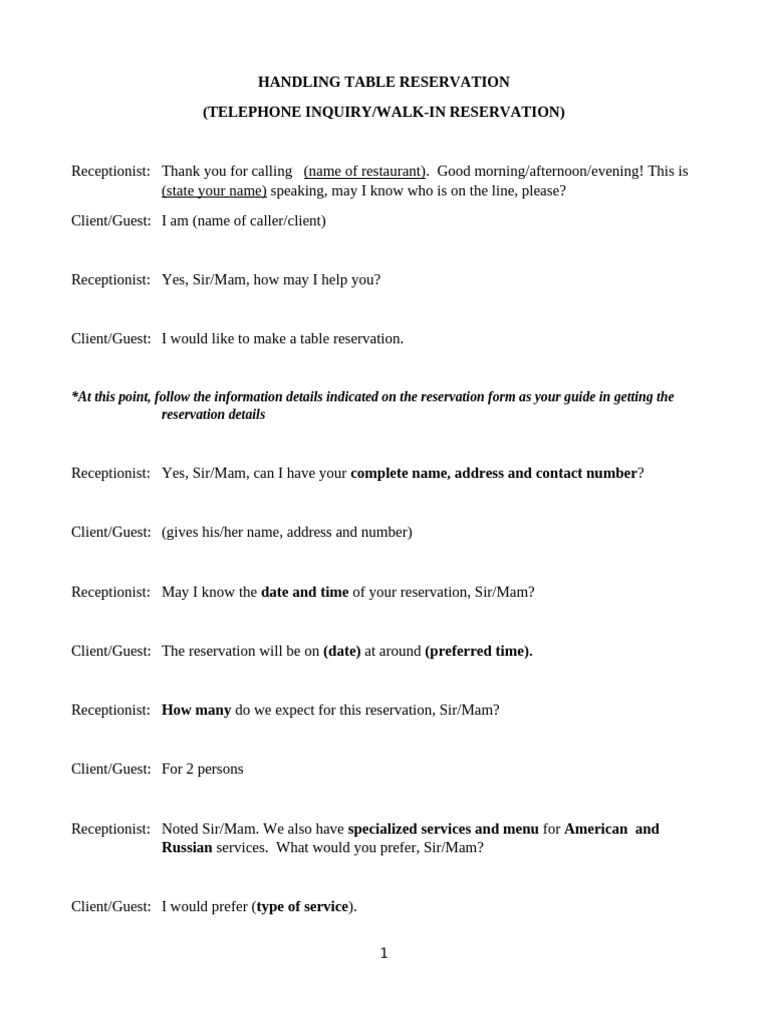 Table Reservation Process Guide | PDF | Tableware | Menu