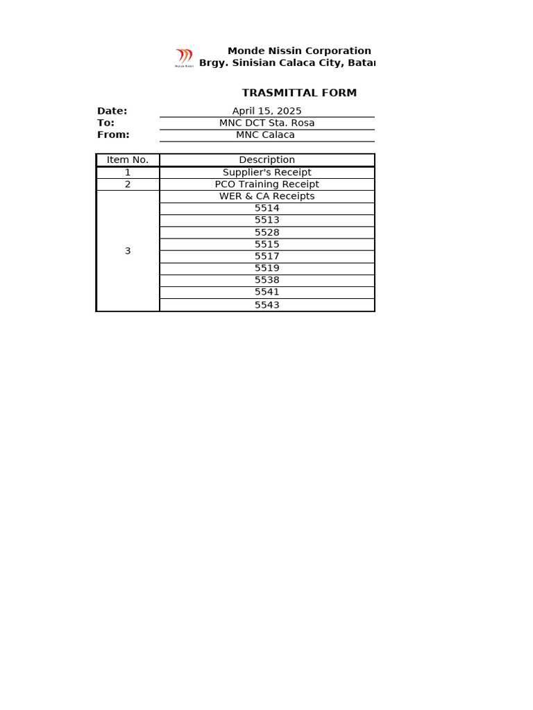 Transmittal Form | PDF