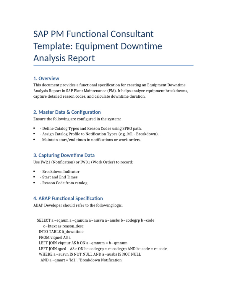 Equipment Downtime Analysis in SAP | PDF