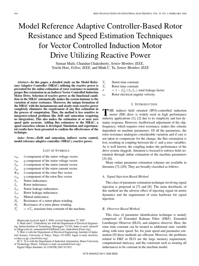 Model Reference Adaptive Controller-Based Rotor Resistance and Speed ...