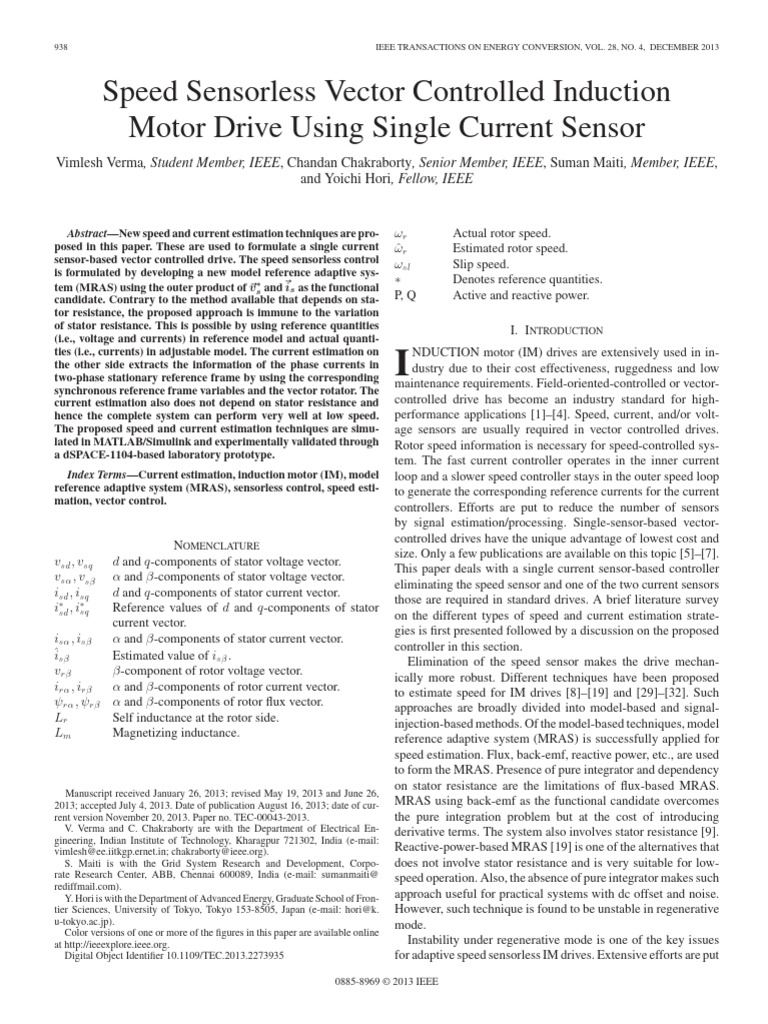 Speed Sensorless Vector Controlled Induction Motor Drive Using Single ...