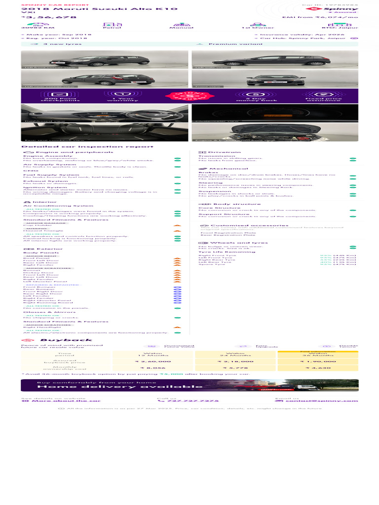 Spinny 2018 Maruti Suzuki Alto K10 Inspection Report | PDF | Leak ...