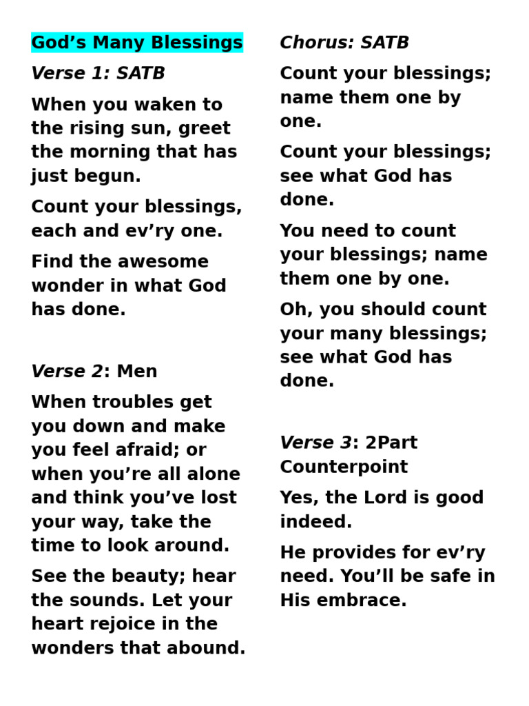 God's Many Blessings- Lyrics | PDF