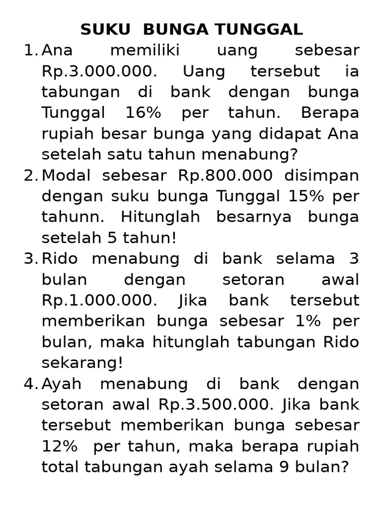 Cara Menghitung Bunga Tunai di Bank | PDF