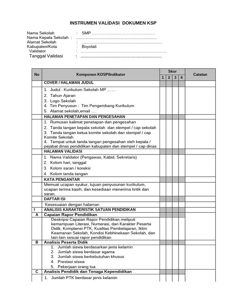 Instrumen Validasi KSP 2025 Terbaru | PDF