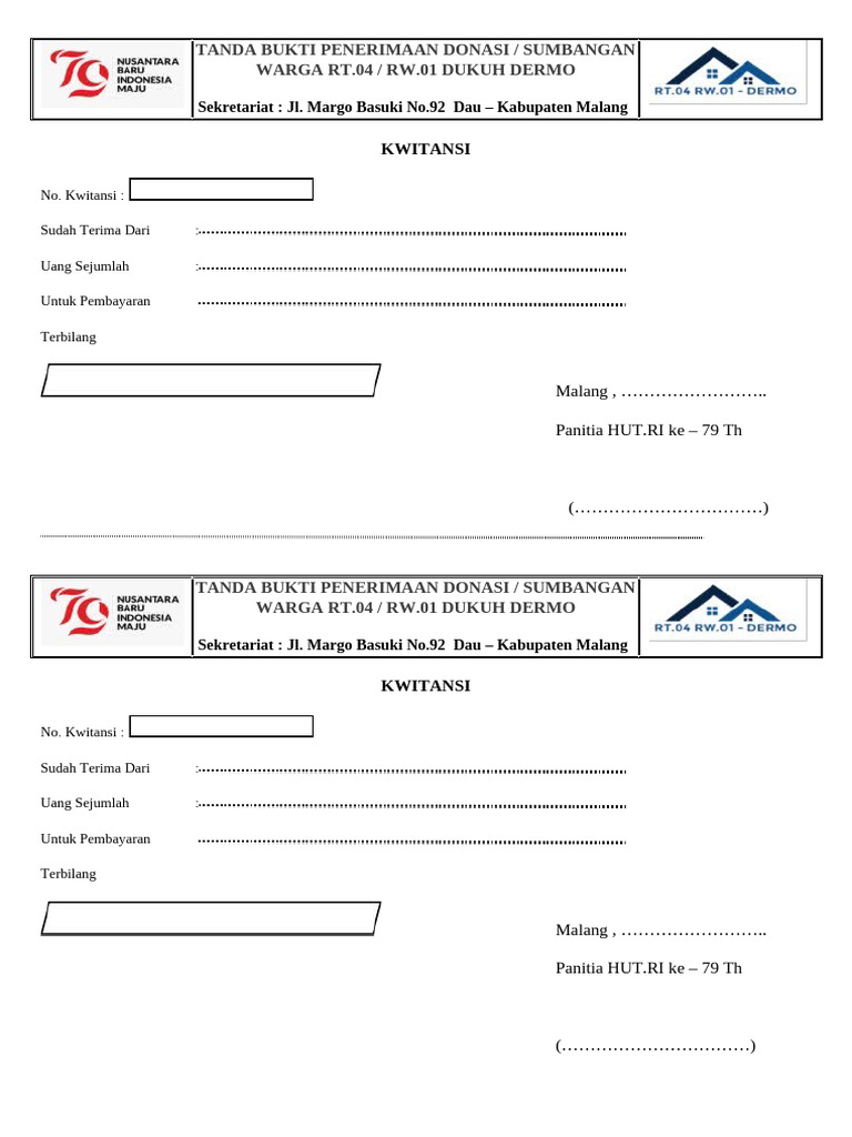 Kwitansi Hut.ri Ke 79 Th | PDF
