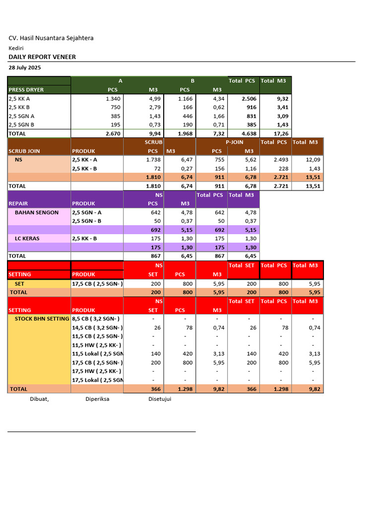 Daily Veneer Production Report 2025 | PDF