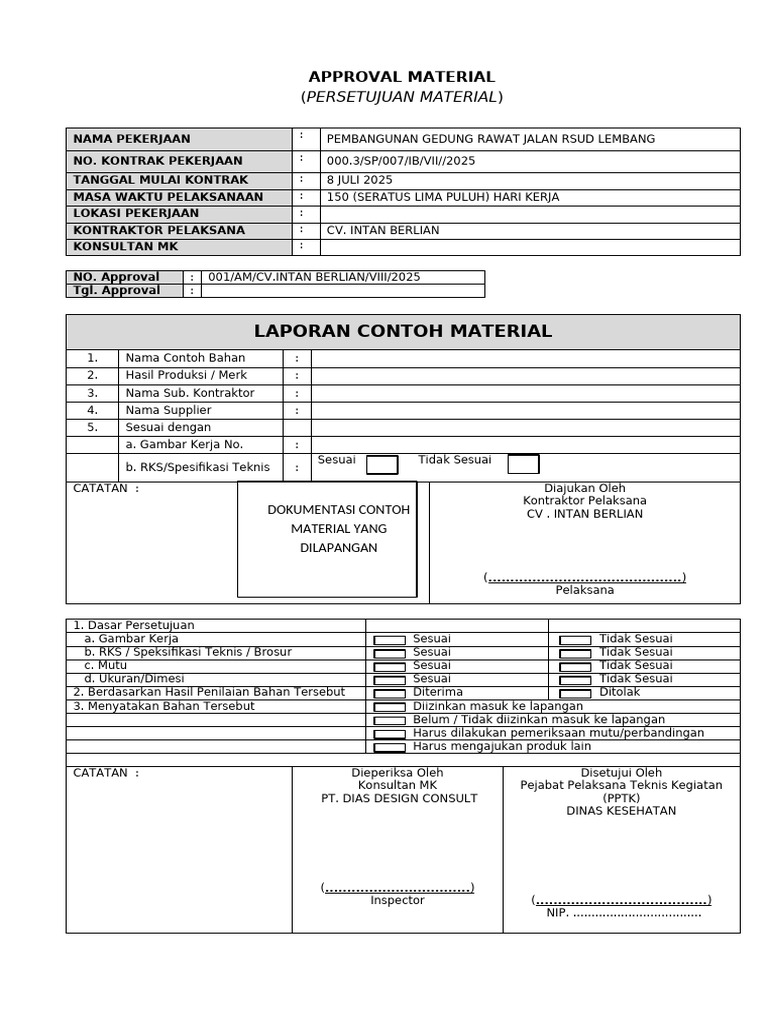 Contoh Approval Material Proyek RSUD | PDF