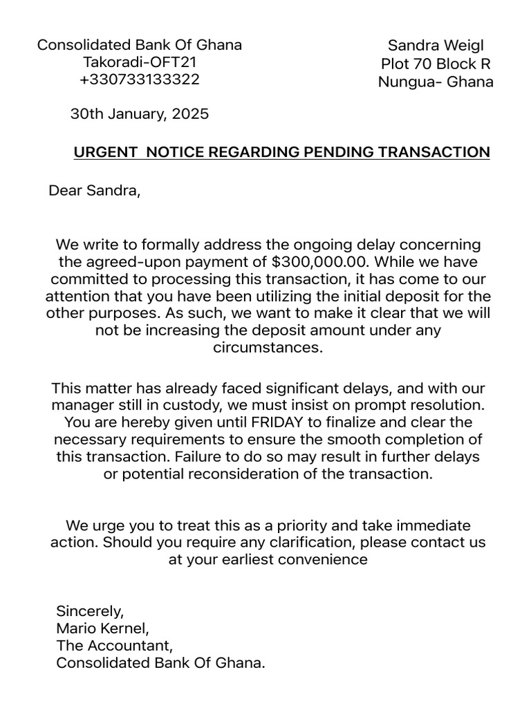 Urgent Notice: Pending Transaction Issues | PDF
