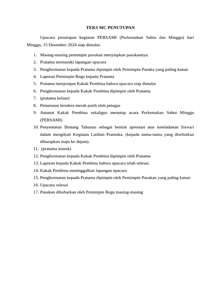 Teks Upacara Penutupan PERSAMI | PDF