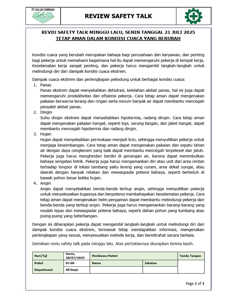 20250728 Review Materi Safety Talk_maintenance | PDF